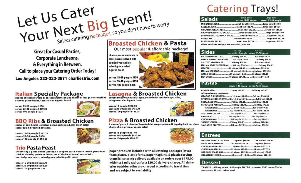 Catering – Charlie's Trio Los Angeles