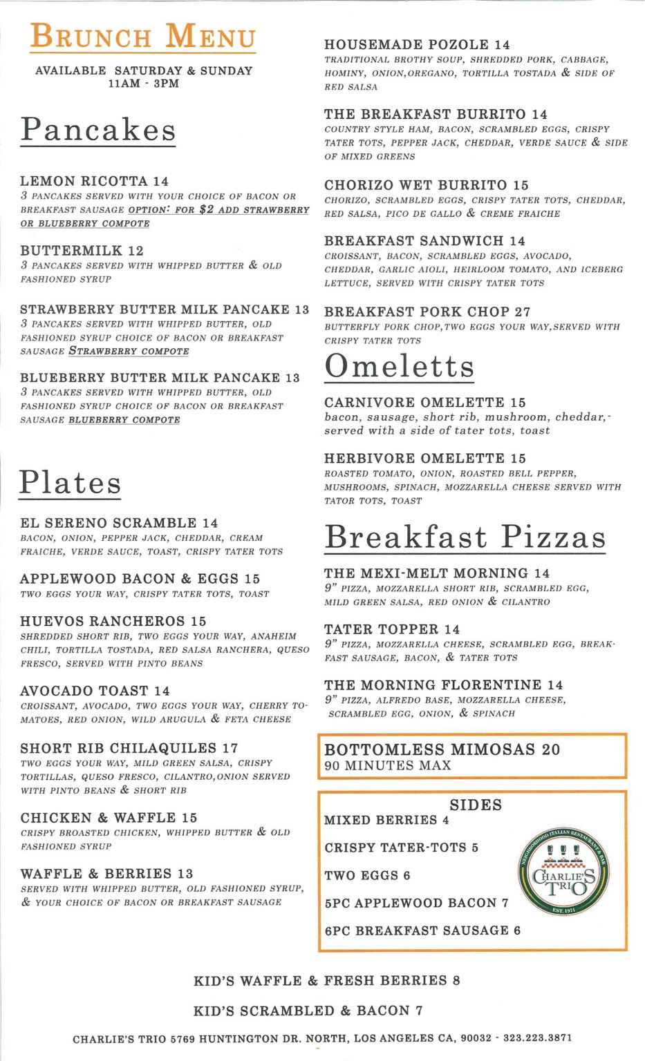 Brunch – Charlie's Trio Los Angeles